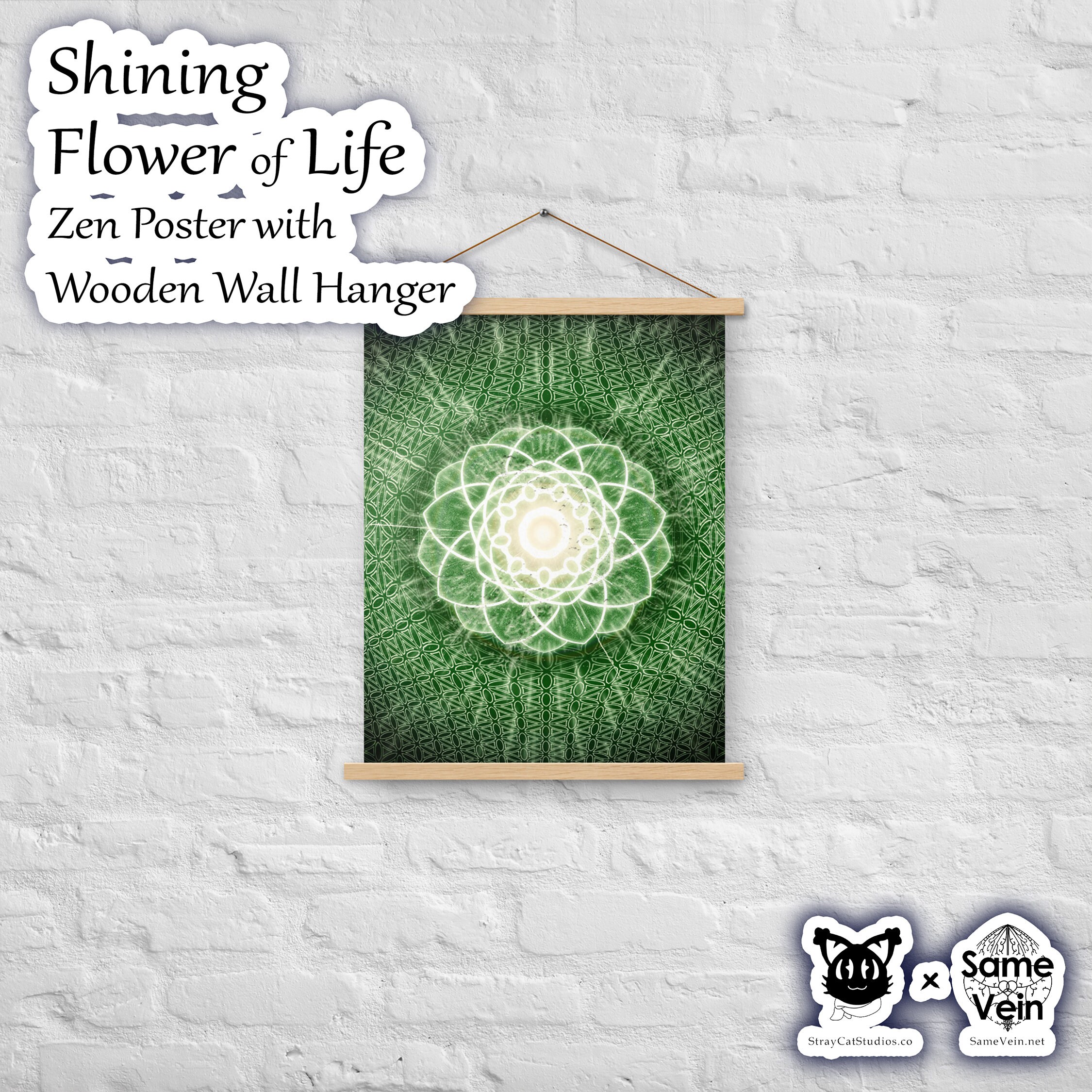 Shining Flower of Life Zen Poster With Wooden Wall Hanger Sacred ...