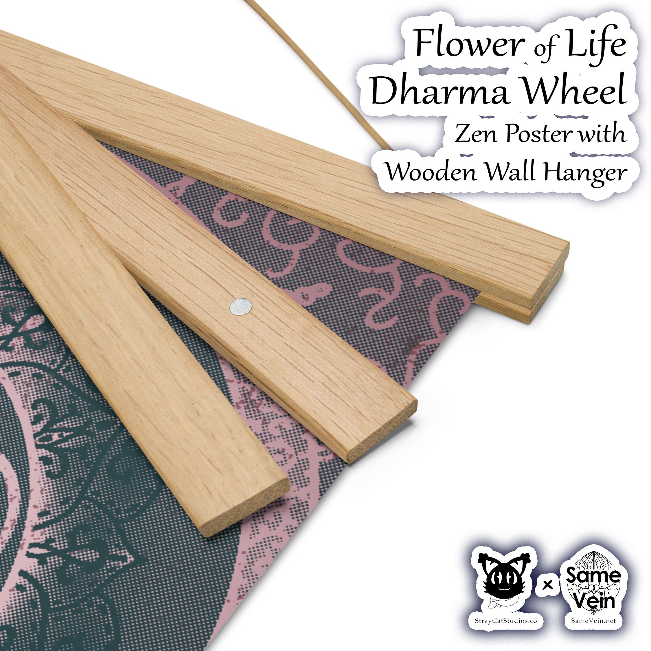 Flower of Life Dharma Wheel Zen Poster With Wooden Wall Hanger Sacred ...