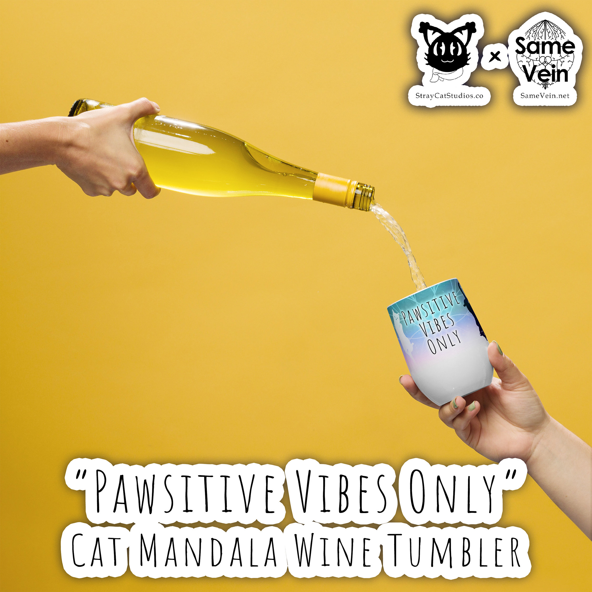 Pawsitive Vibes Only Cat Mandala Wine Tumbler 12oz Stemless Stainless ...