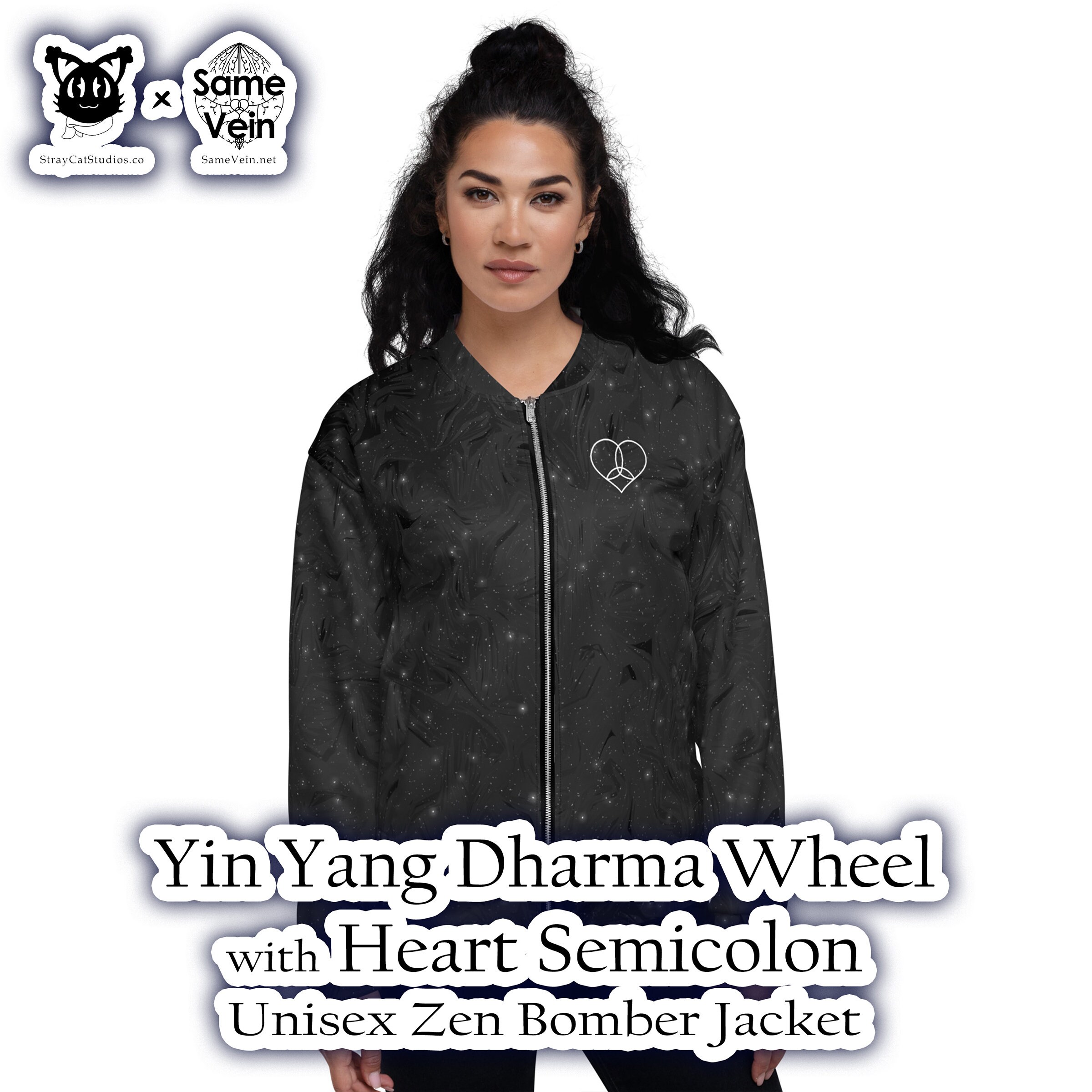 Yin Yang Dharma Wheel Heart Semicolon Unisex Zen Bomber Jacket Boho ...