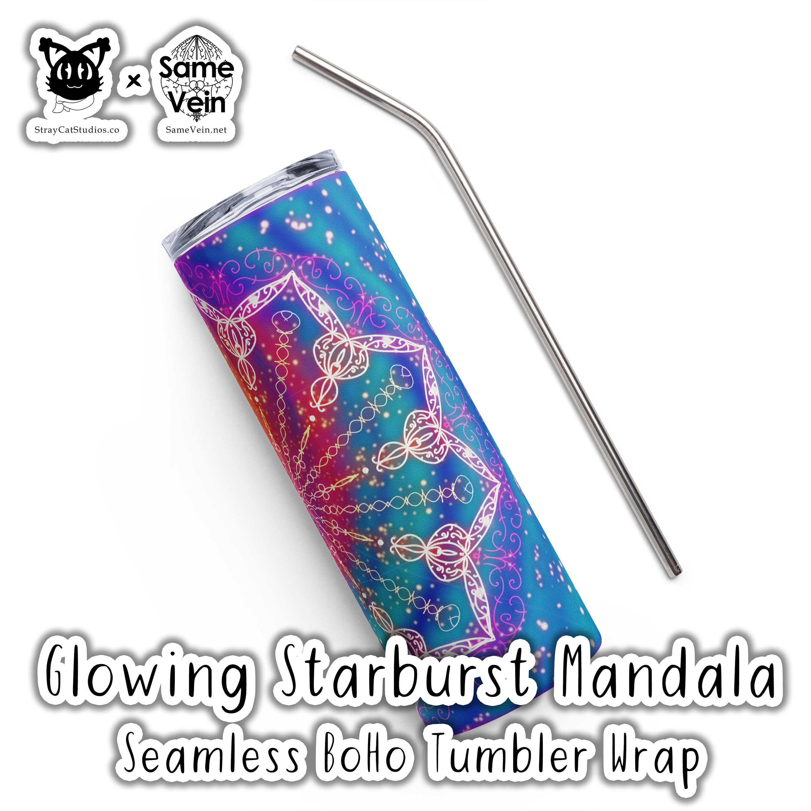 Glowing Starburst Mandala Seamless Boho Tumbler Wrap Spiritual ...