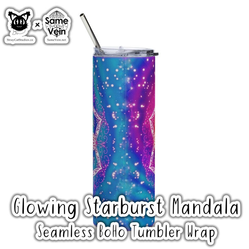 Glowing Starburst Mandala Seamless Boho Tumbler Wrap Spiritual ...
