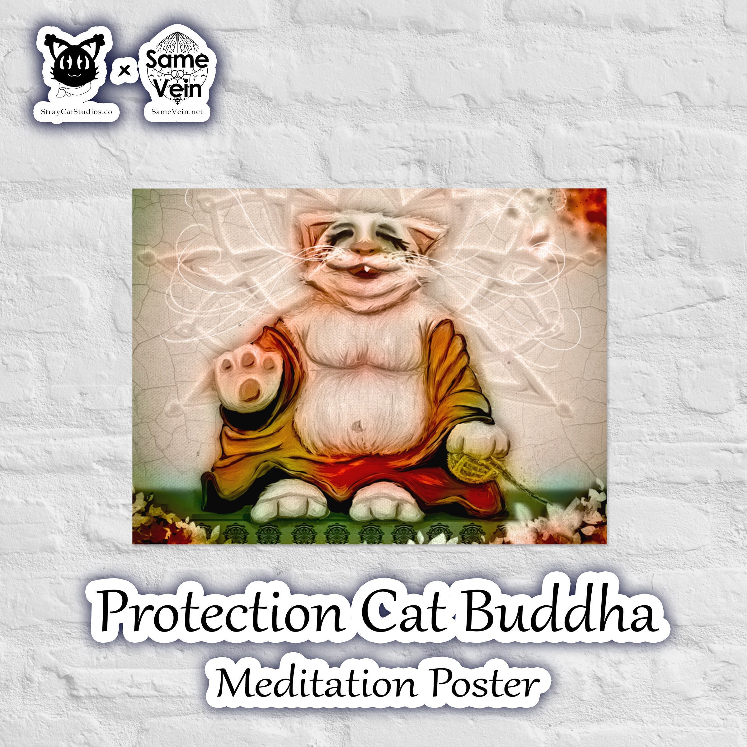 Protection Cat Buddha Meditation Poster Zen Wall Art Print Sacred ...