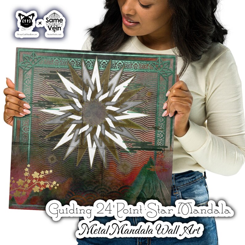 Guiding 24 Point Star Mandala Metal Wall Art Sacred Geometry Art Print ...