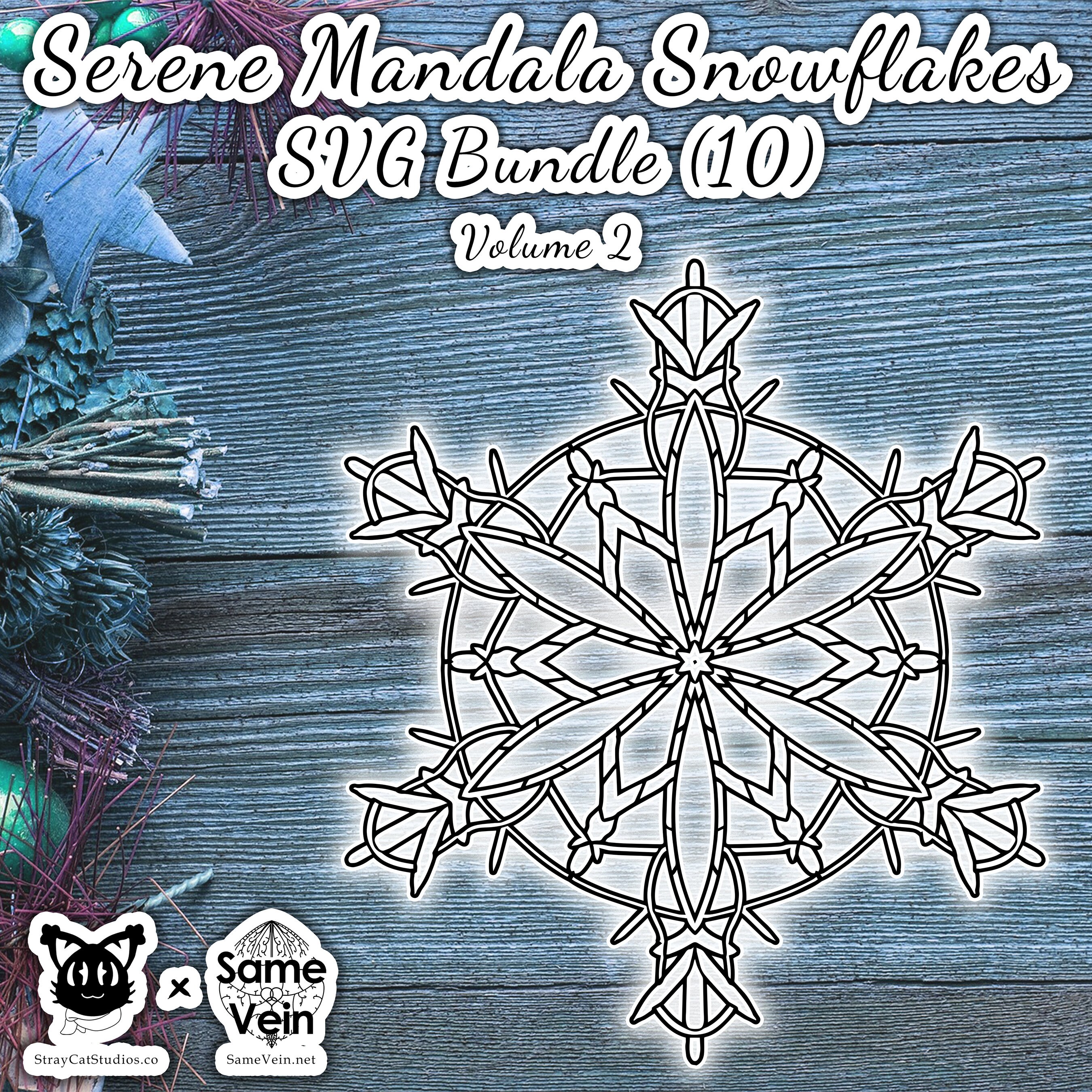 Serene Mandala Snowflakes SVG Bundle 10 V.2 Zen Winter Clipart Festive ...