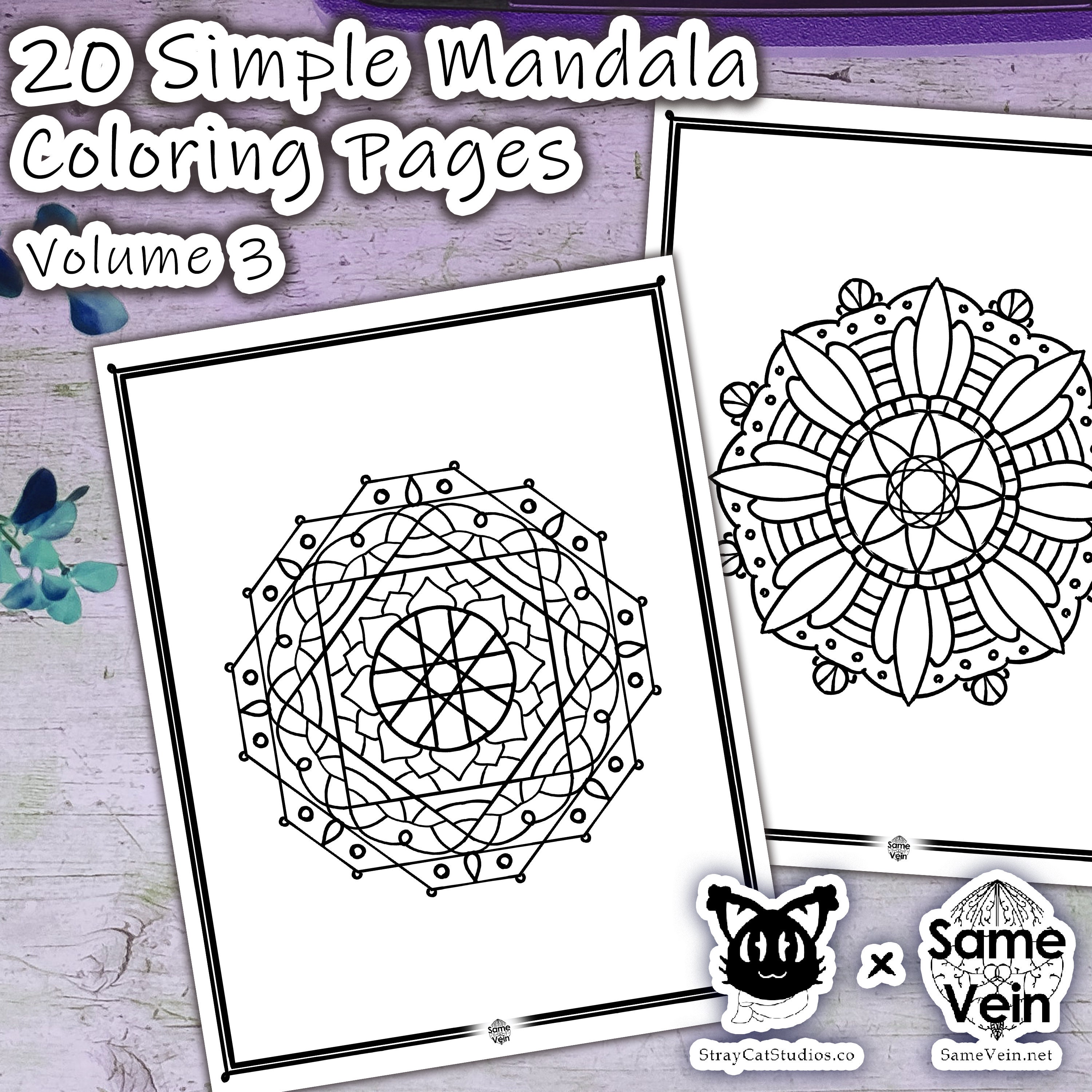 20 Simple Mandala Coloring Pages Volume 3 Zen Coloring Bundle for ...