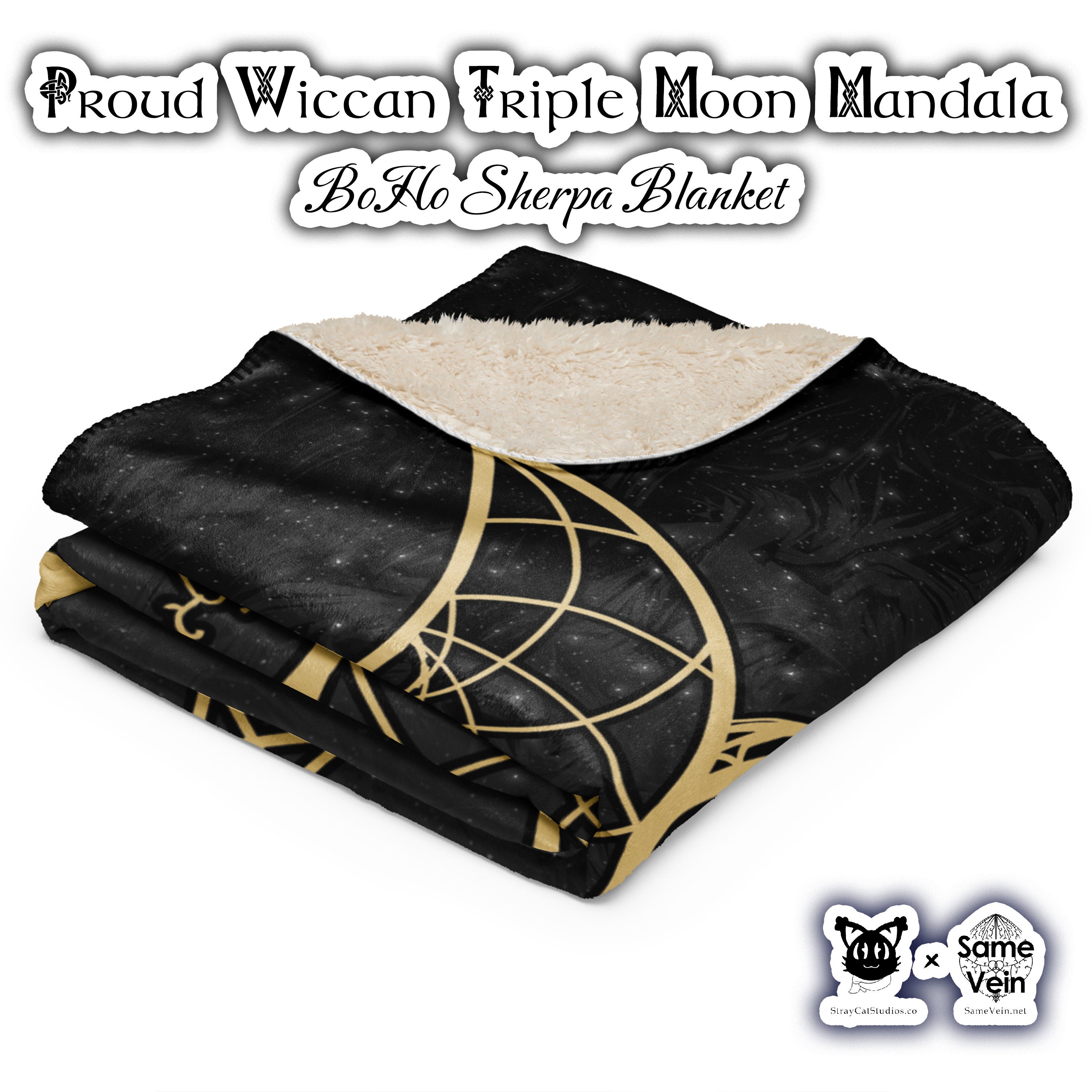 Proud Wiccan Triple Moon Mandala Boho Sherpa Blanket Zen Quilt for Kids ...