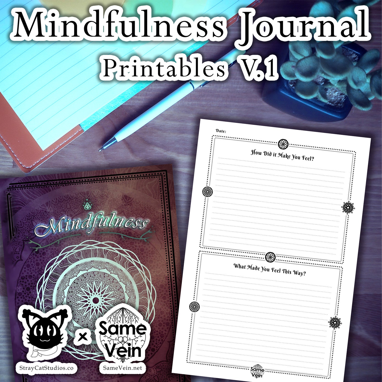 Mindfulness Journal Printable Pages Volume 1 Daily Check-in for Mental ...