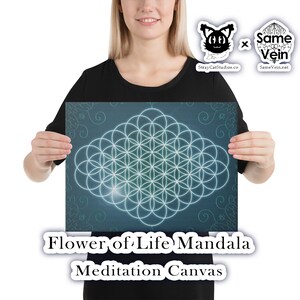 Blue Flower of Life Mandala Meditation Canvas Zen Wall Art Print Boho ...