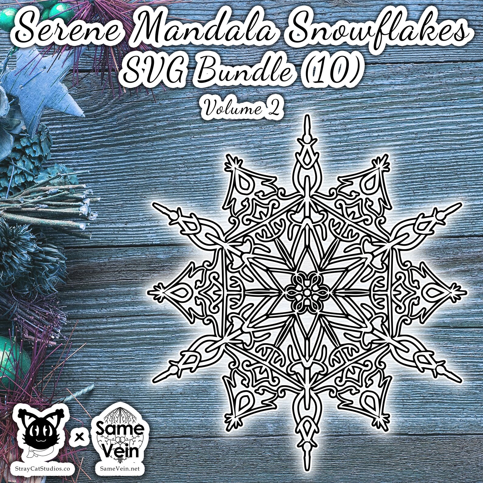 Serene Mandala Snowflakes SVG Bundle 10 V.2 Zen Winter Clipart Festive ...