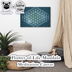 Blue Flower of Life Mandala Meditation Canvas Zen Wall Art Print Boho ...