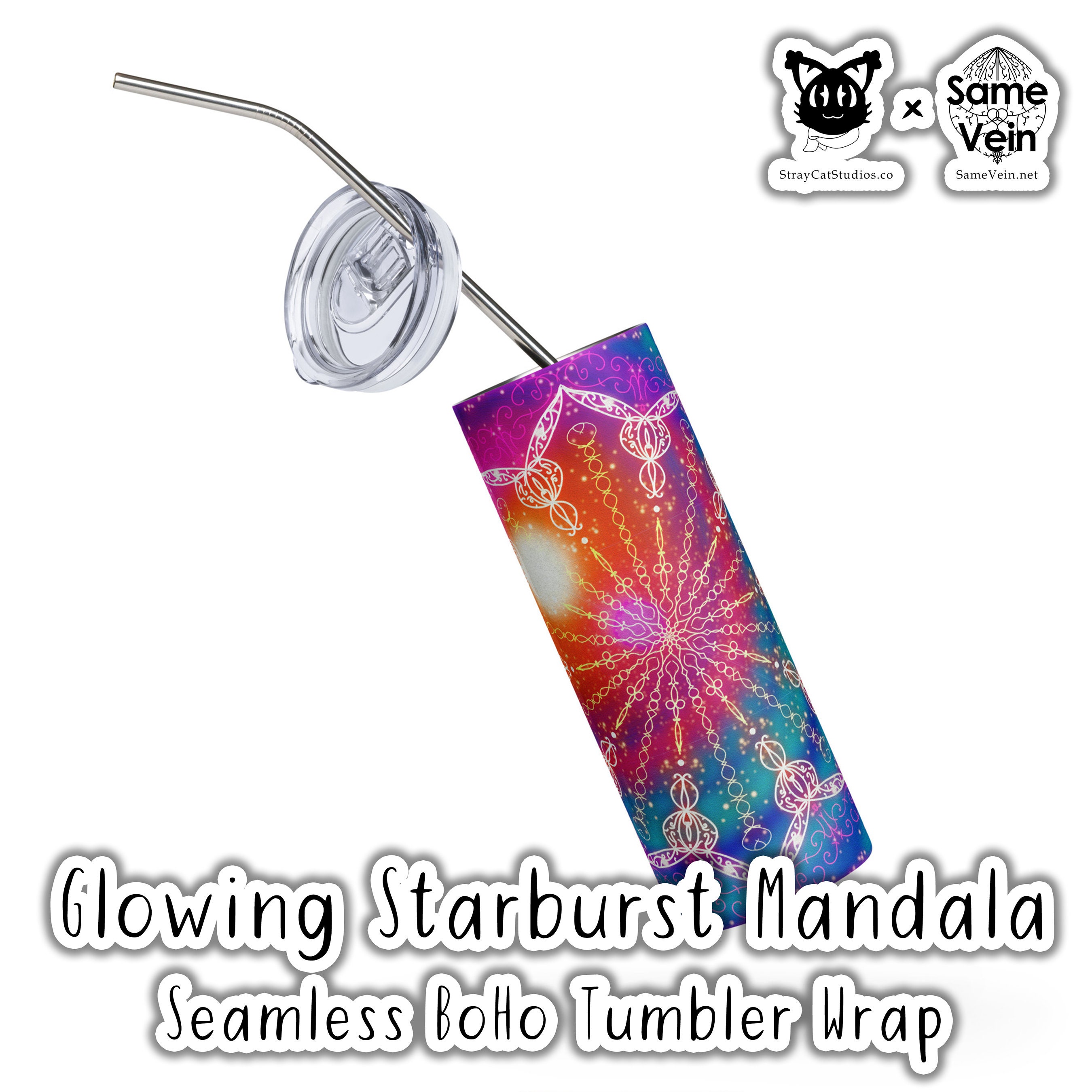 Glowing Starburst Mandala Seamless Boho Tumbler Wrap Spiritual ...