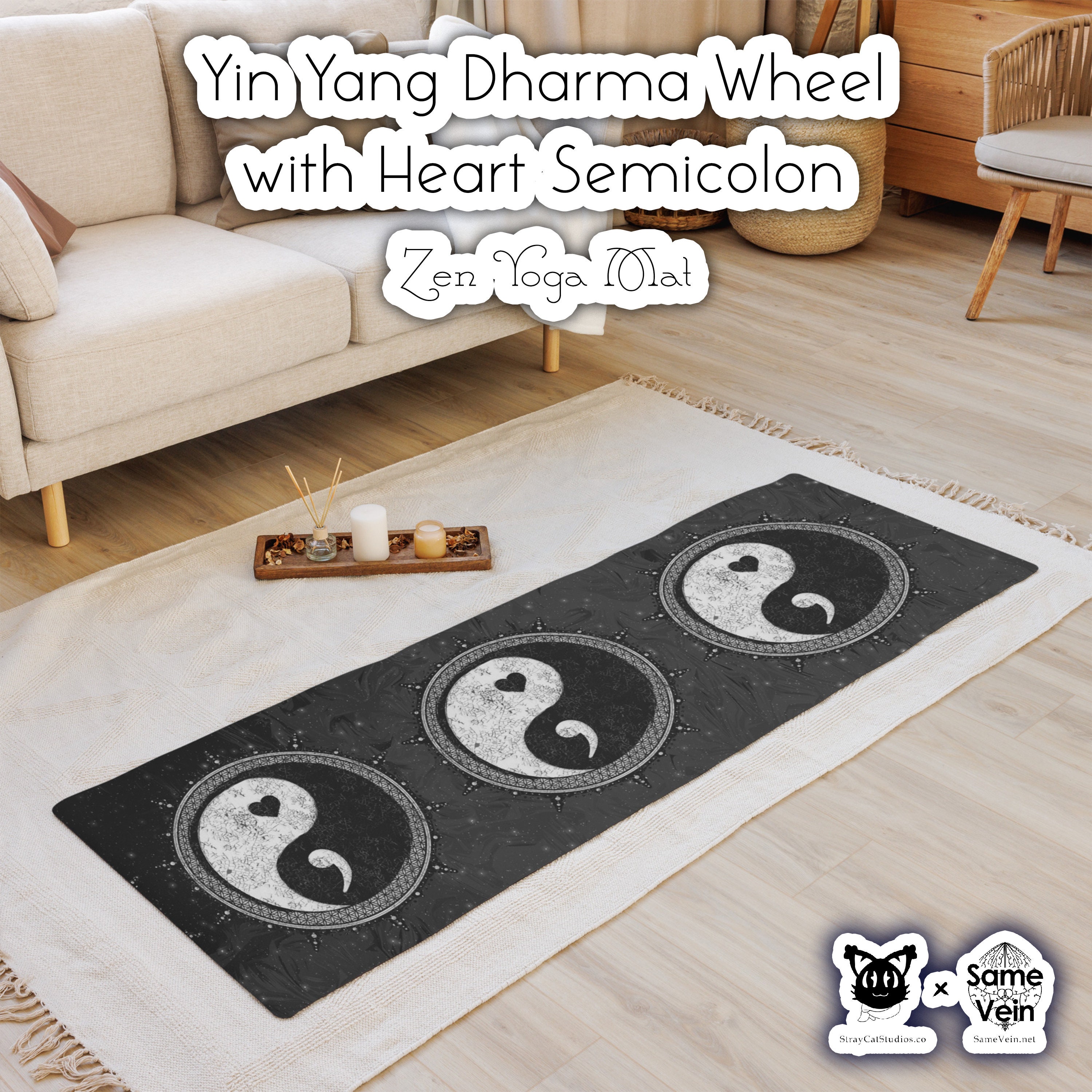 Yin Yang Dharma Wheel With Heart Semicolon Zen Yoga Mat Sacred Geometry ...