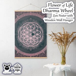 Flower of Life Dharma Wheel Zen Poster With Wooden Wall Hanger Sacred ...