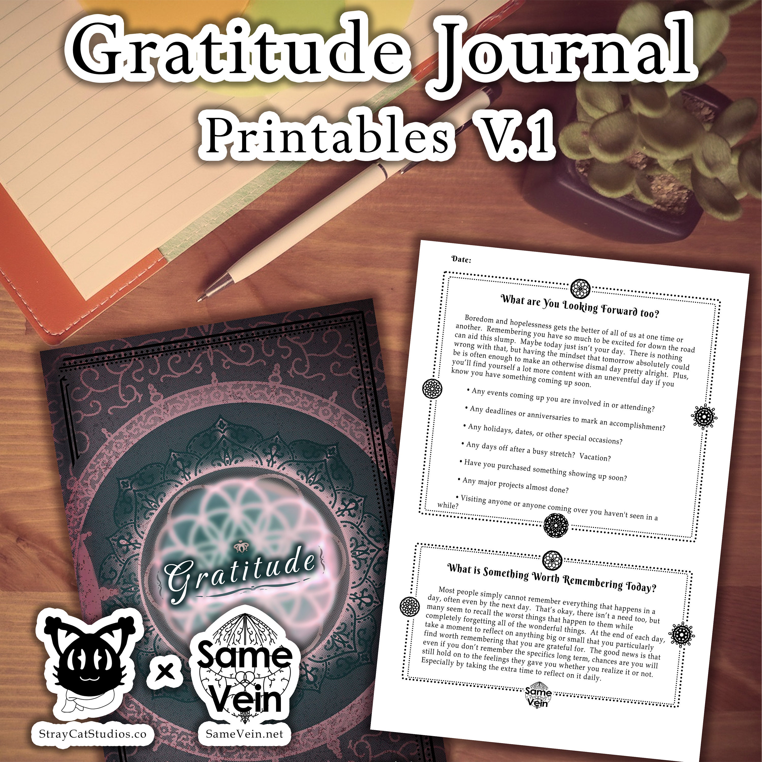 Gratitude Journal Printable Pages Volume 1 Daily Check-in for Mental ...