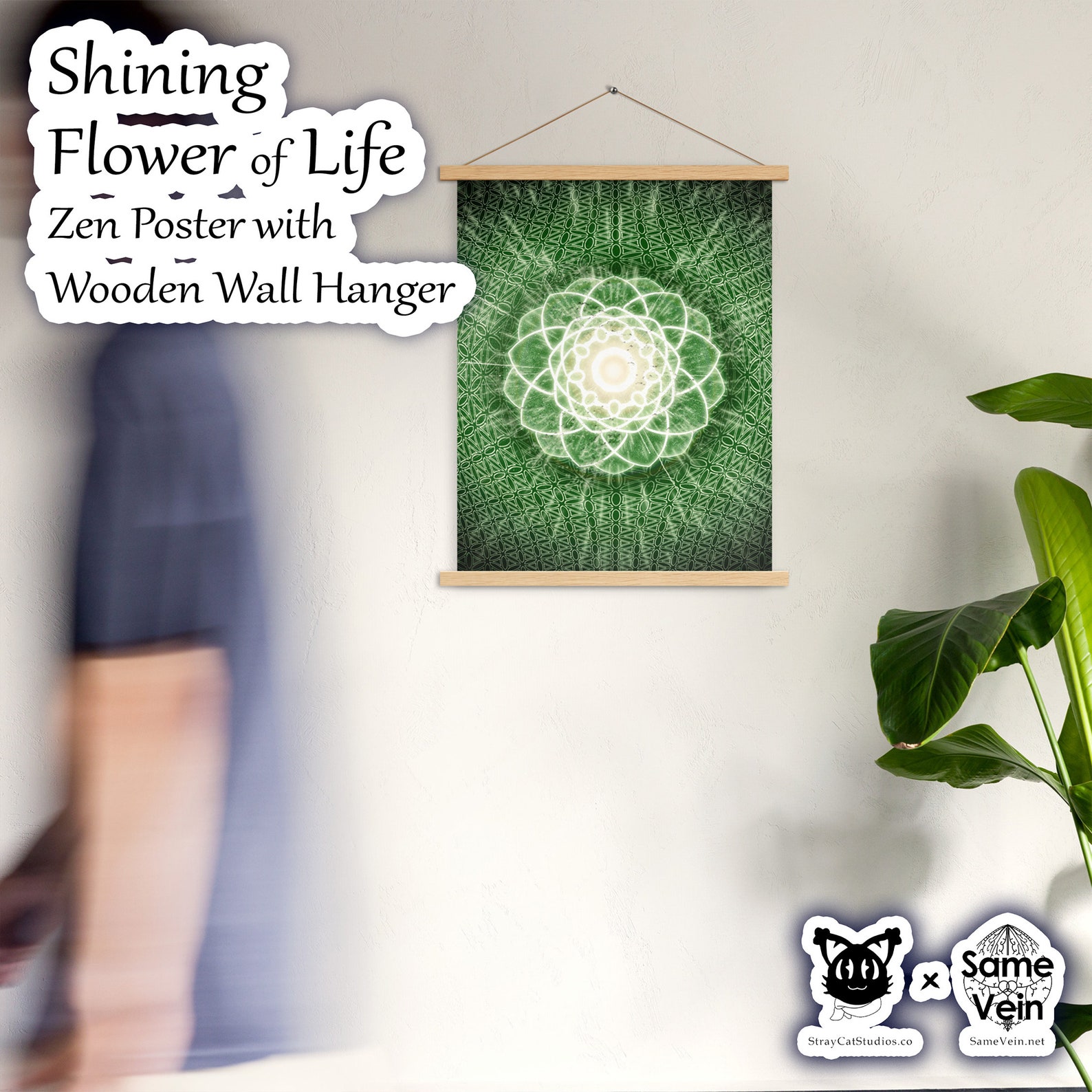 Shining Flower of Life Zen Poster With Wooden Wall Hanger Sacred ...