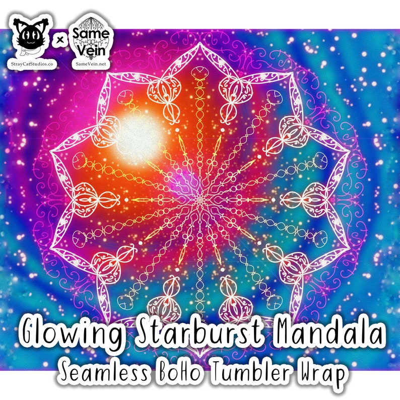 Glowing Starburst Mandala Seamless Boho Tumbler Wrap Spiritual ...