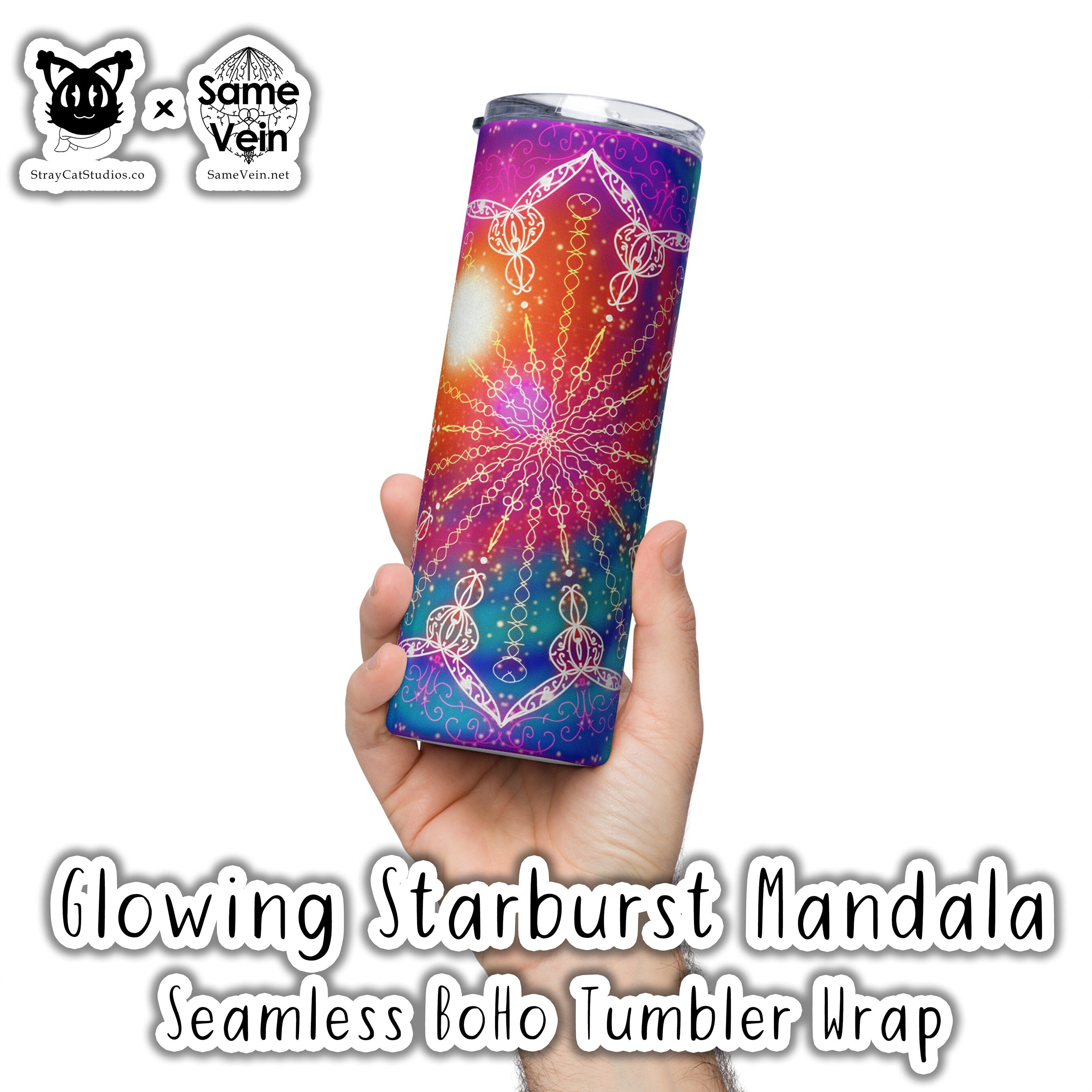 Glowing Starburst Mandala Seamless Boho Tumbler Wrap Spiritual ...
