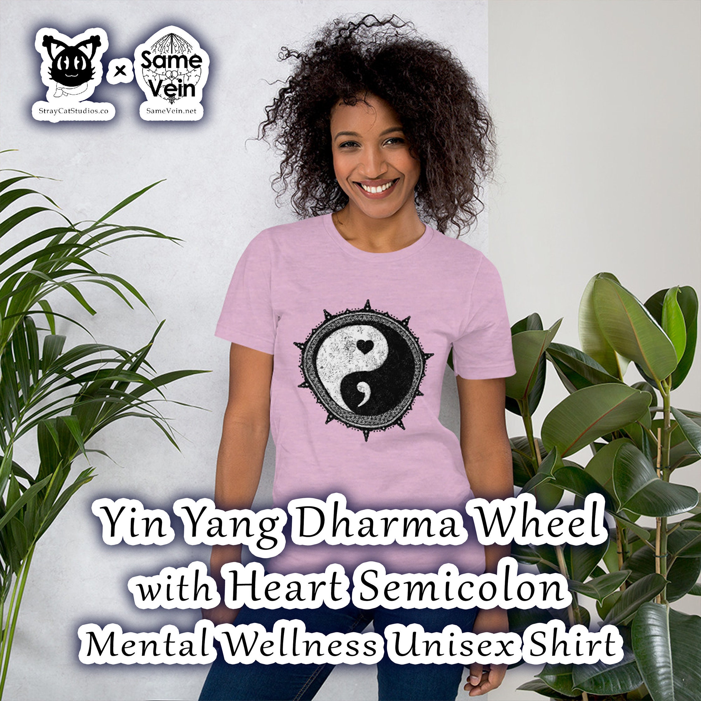 Yin Yang Dharma Wheel Heart Semicolon Mental Wellness Short-sleeve ...