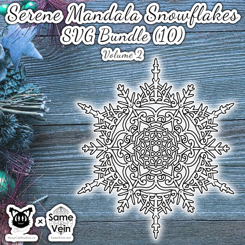 Serene Mandala Snowflakes SVG Bundle 10 V.2 Zen Winter Clipart Festive ...