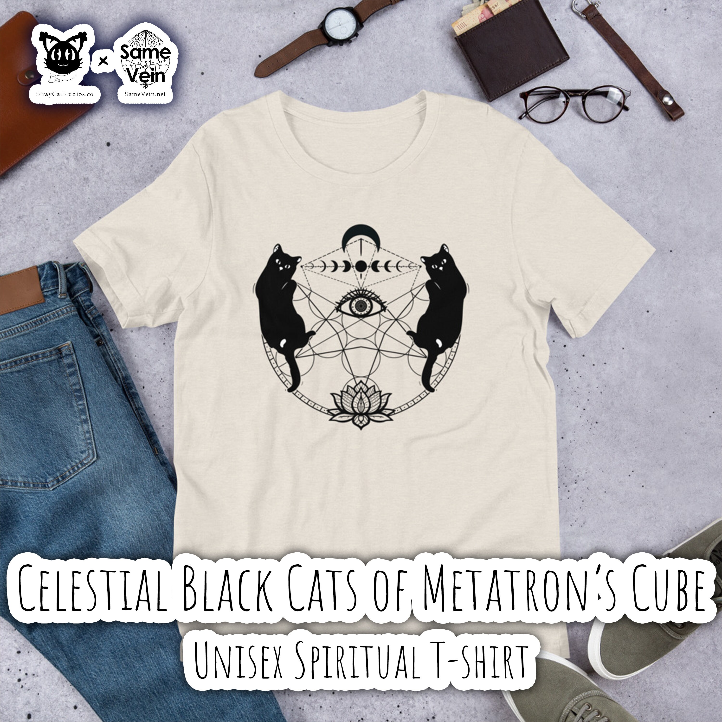Celestial Black Cats of Metatron's Cube Short-sleeve Unisex T-shirt ...