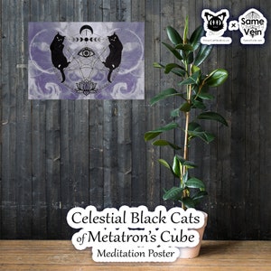 Celestial Black Cats of Metatron's Cube Meditation Poster Zen Wall Art ...