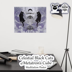 Celestial Black Cats of Metatron's Cube Meditation Poster Zen Wall Art ...