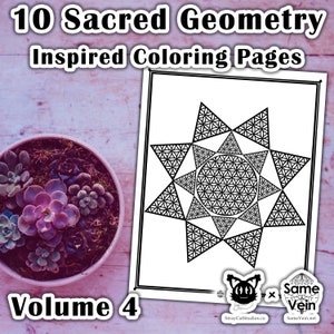 10 Sacred Geometry Inspired Coloring Pages Volume 4 Zen Coloring Bundle ...
