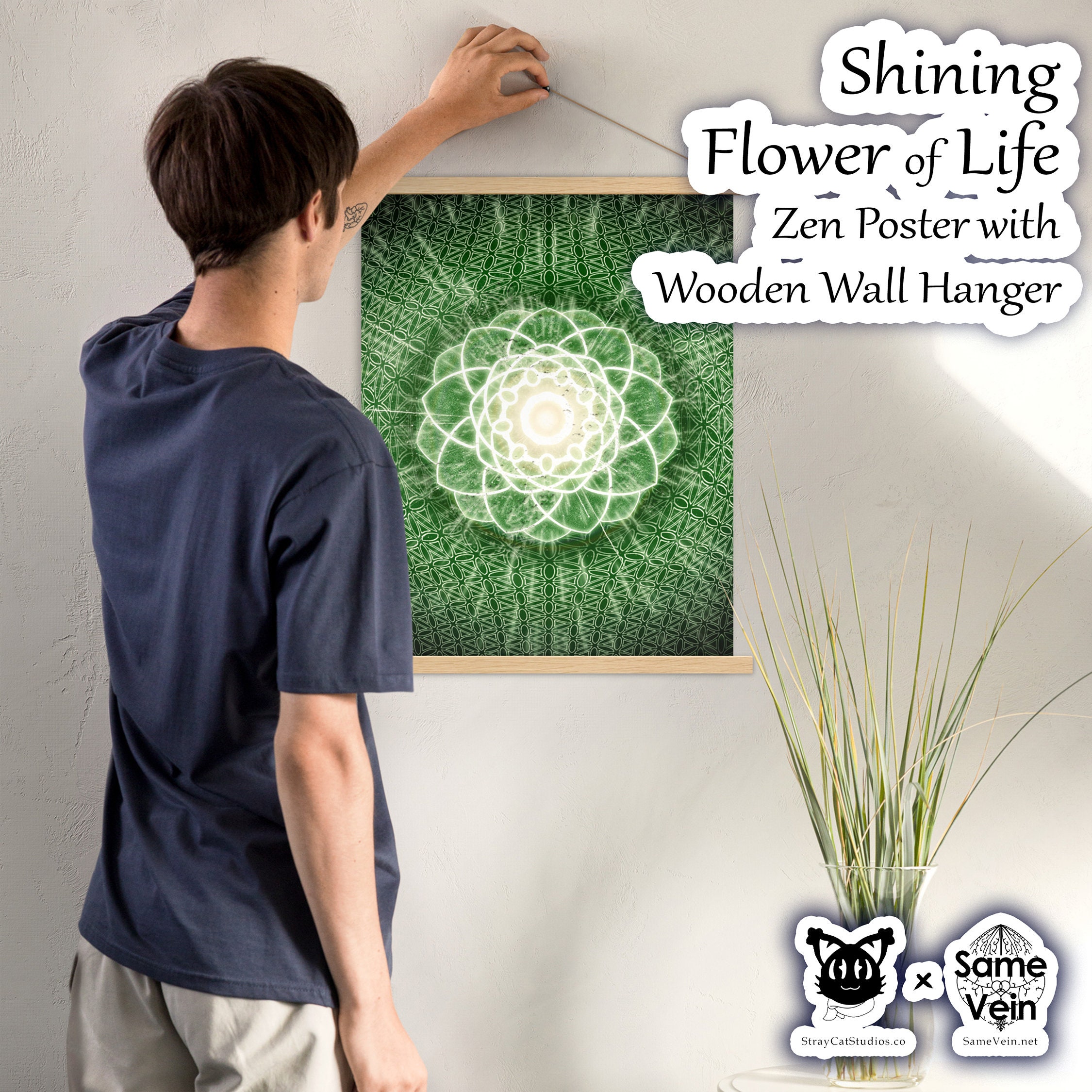 Shining Flower of Life Zen Poster With Wooden Wall Hanger Sacred ...