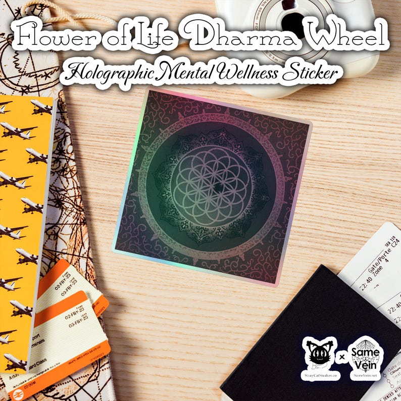 Flower of Life Dharma Wheel Holographic Mental Wellness Sticker ...