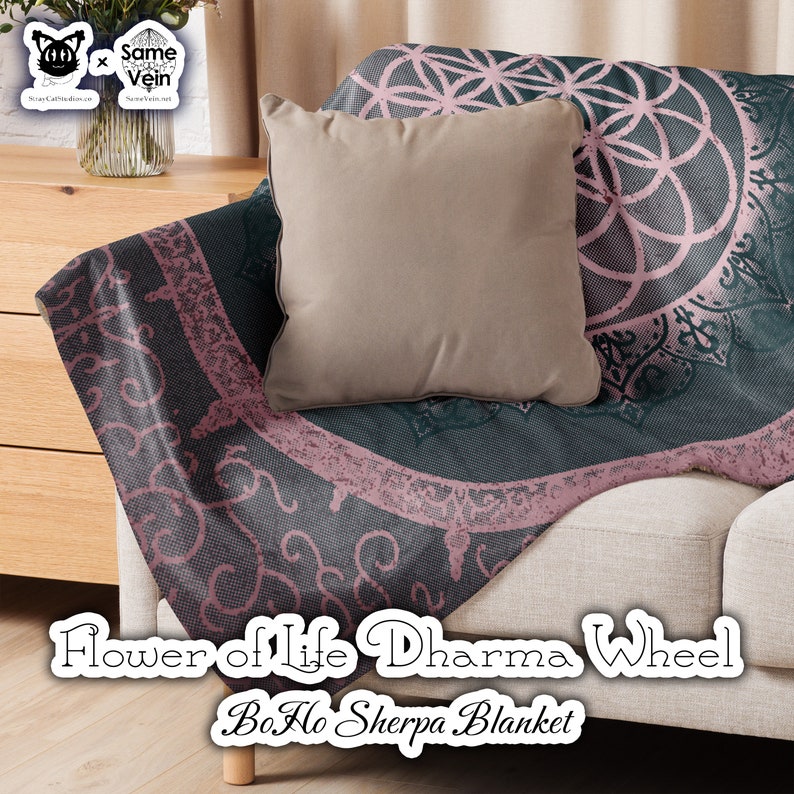 Flower of Life Dharma Wheel Boho Sherpa Blanket Zen Quilt - Etsy