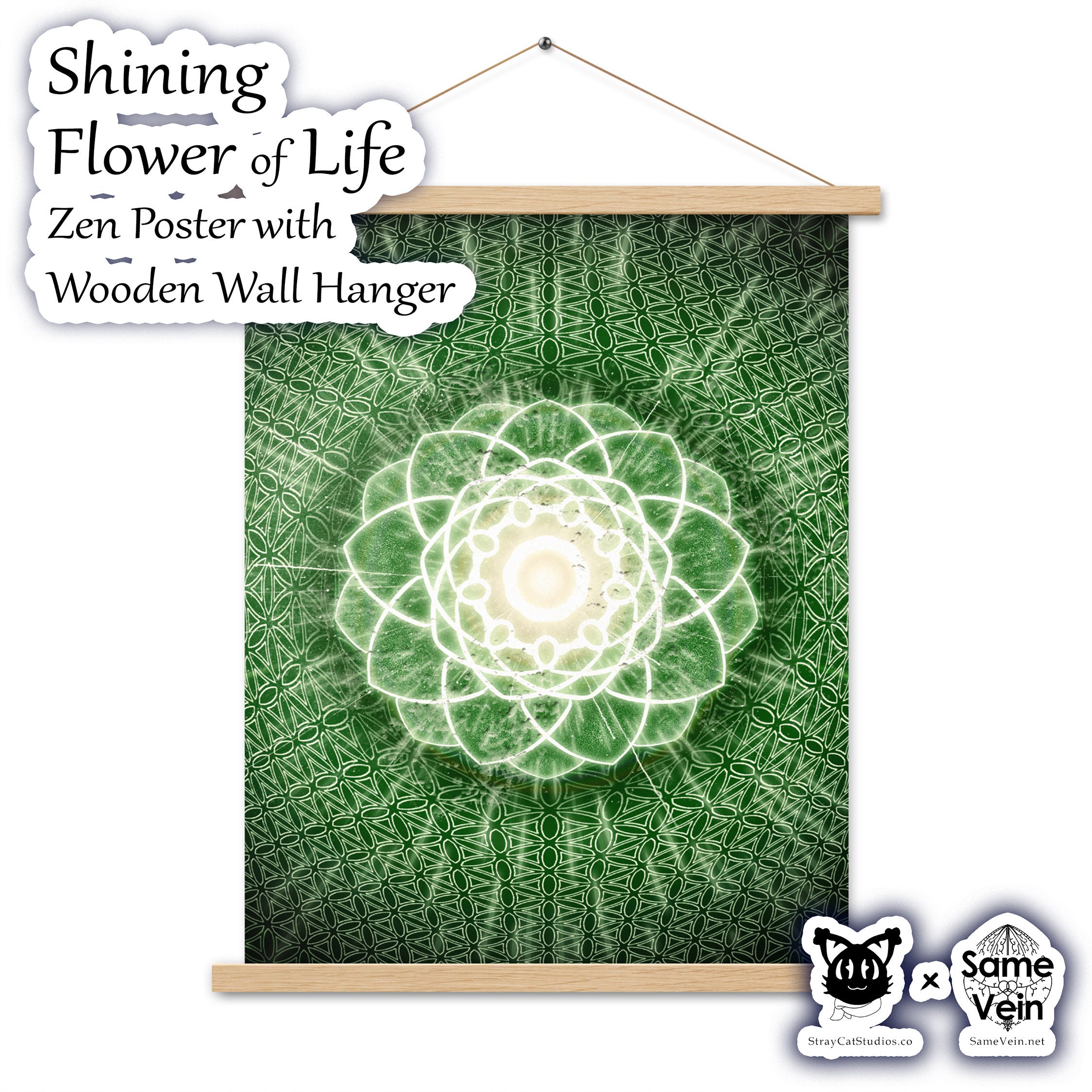 Shining Flower of Life Zen Poster With Wooden Wall Hanger Sacred ...