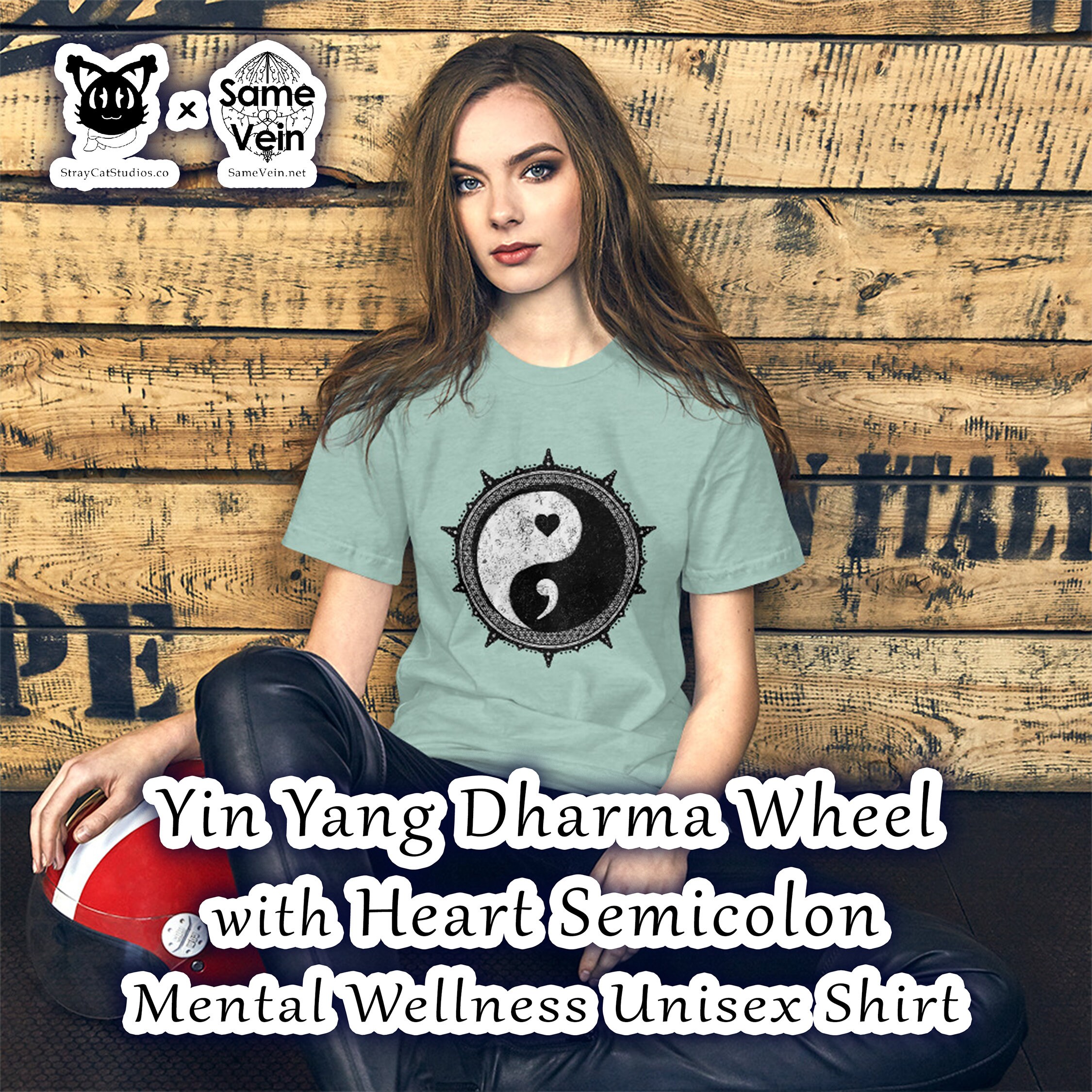 Yin Yang Dharma Wheel Heart Semicolon Mental Wellness Short-sleeve ...