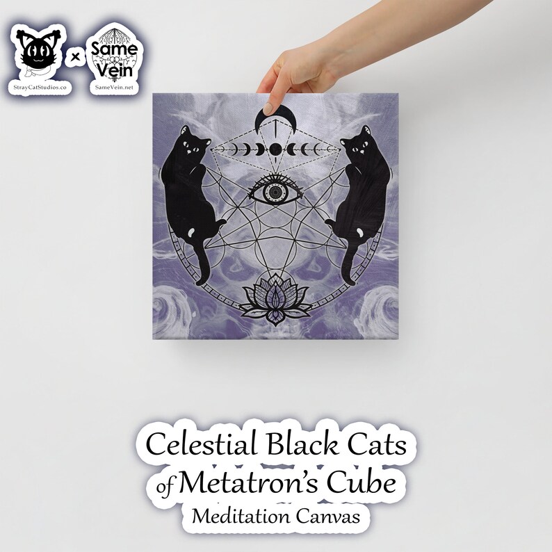 Celestial Black Cats of Metatron's Cube Meditation Canvas Zen Wall Art ...