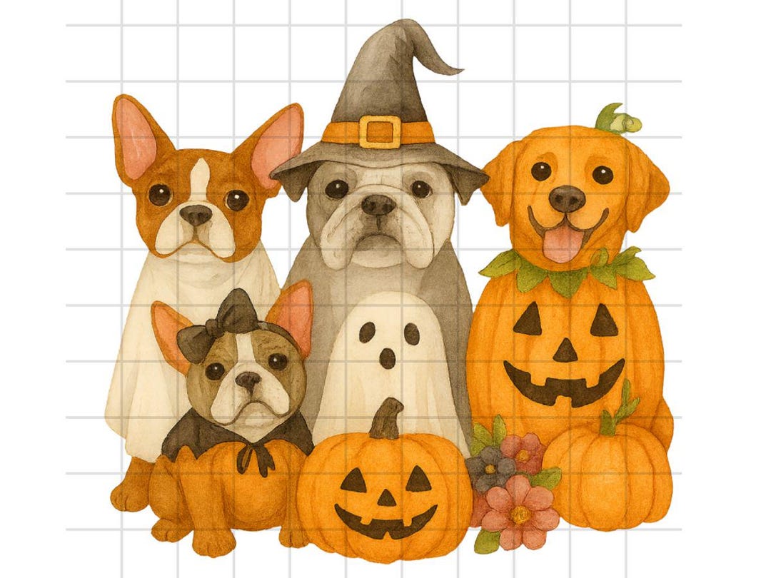 Halloween Dog PNG Clipart: Watercolor Bulldog, Golden Retriever ...