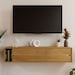 White Oak Floating Media Console Table With Sliding Doors, TV Stand - Etsy