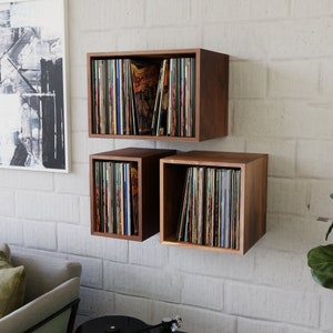 Floating Vinyl Record Storage Shelves in Solid Walnut - Etsy