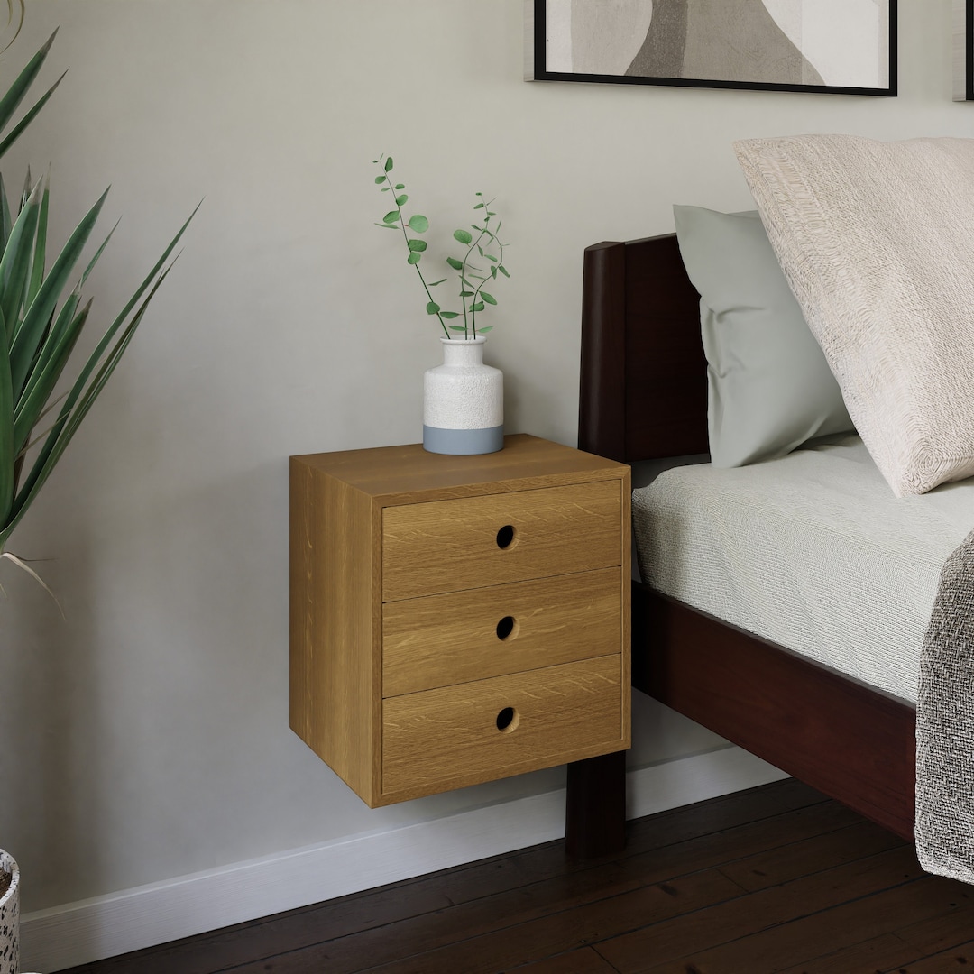 Narrow Floating Nightstand in White Oak With Choice of Drawers - Etsy