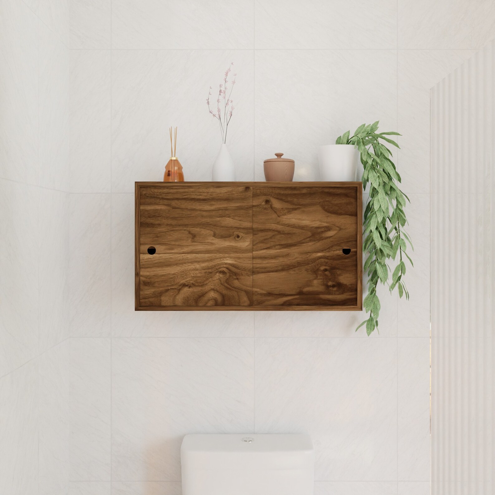 Walnut Floating Storage Cupboard, Bathroom Cabinet With Sliding Doors ...