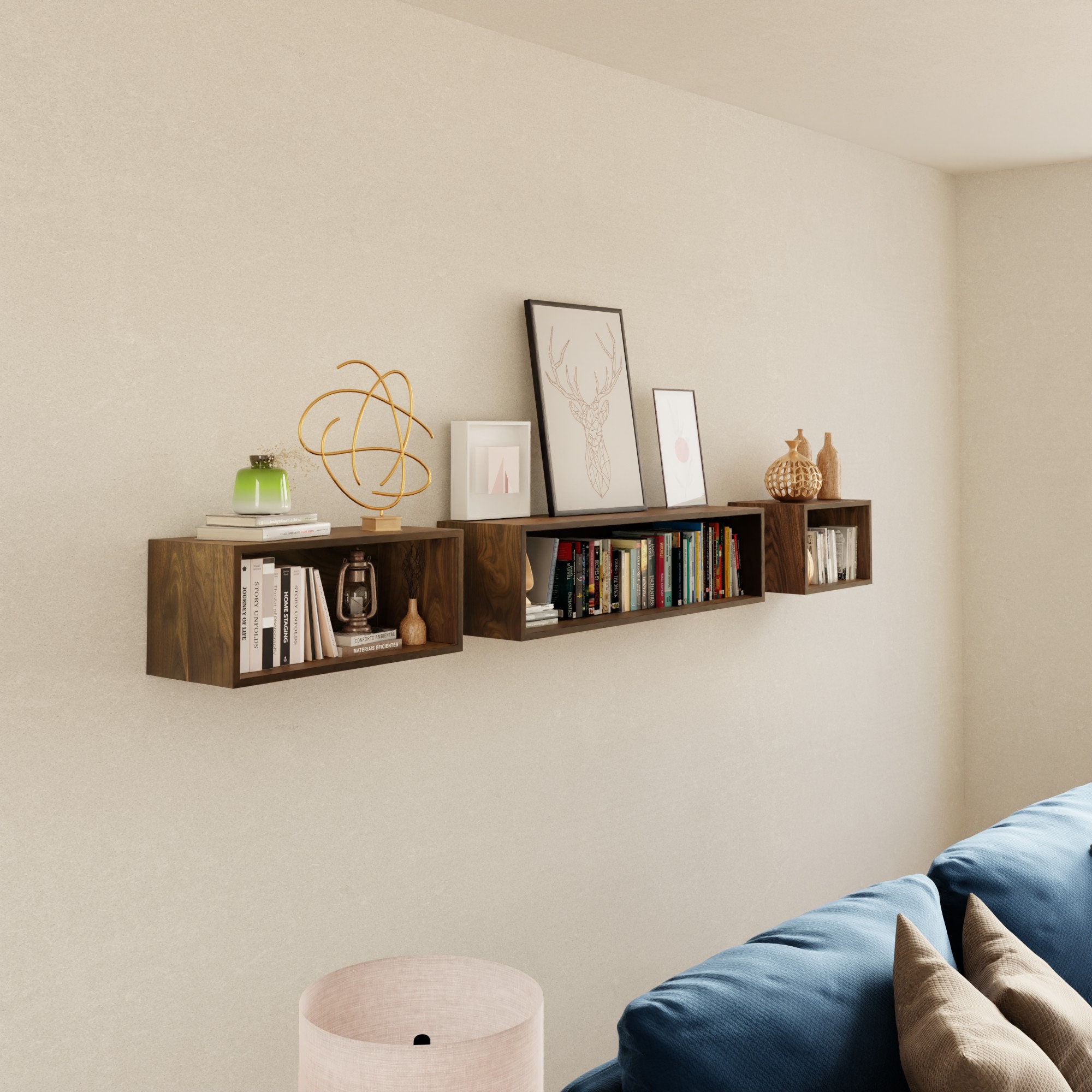 Floating Bookshelf Storage Cabinet Handmade in Solid Walnut Etsy