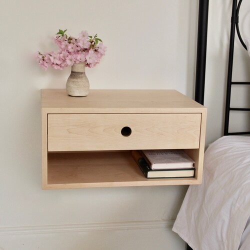 White Floating Nightstand Bedside Table Drawer in Oak Mid - Etsy