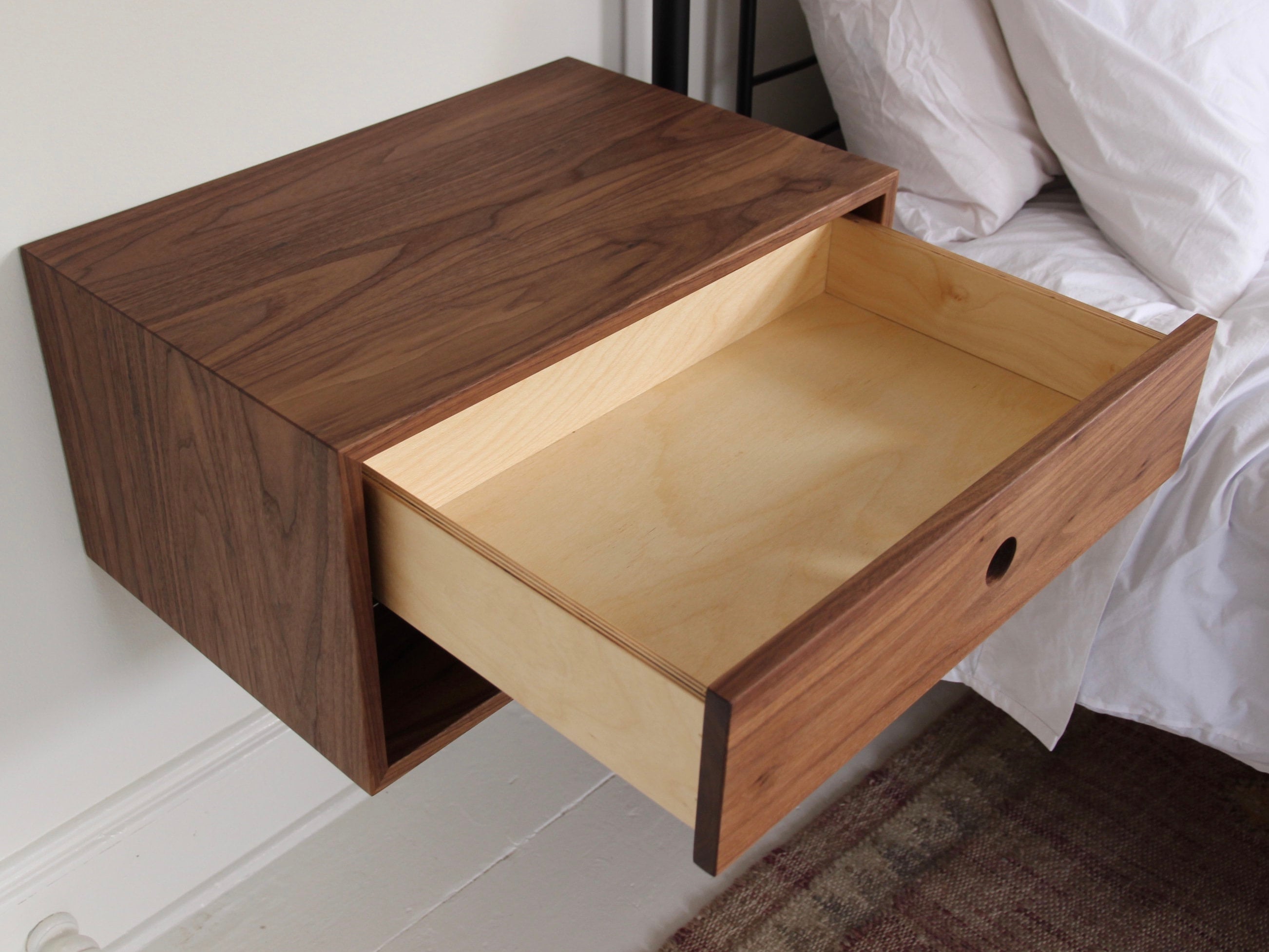 Floating Nightstand With Drawer in Walnut / Mid Century Modern - Etsy