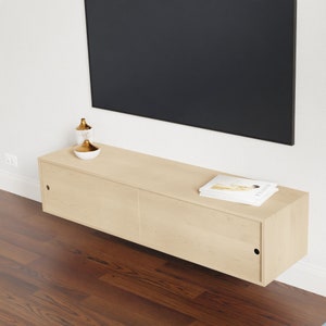 Solid Maple Floating Media Console Table With Sliding Doors, TV Stand ...