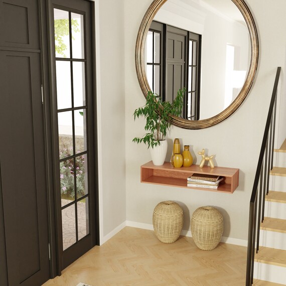 Floating Console Table Built in Solid White Oak - Etsy
