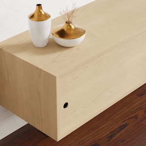 Solid Maple Floating Media Console Table With Sliding Doors, TV Stand ...