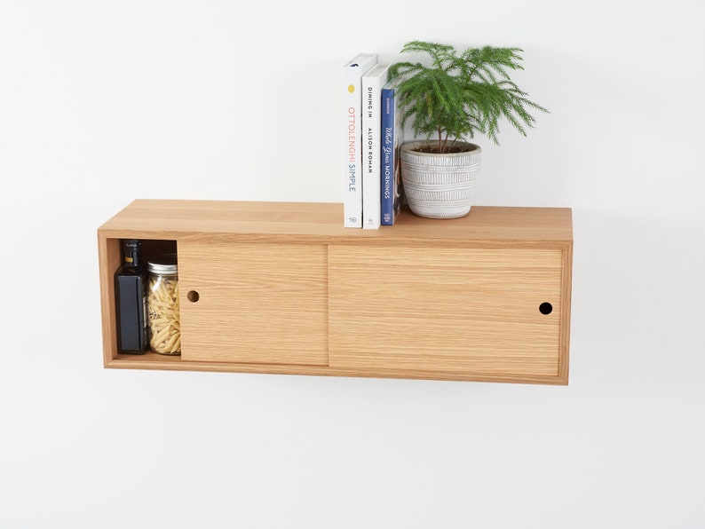 Floating Kitchen Storage Cabinet With Sliding Doors Handmade in Solid ...