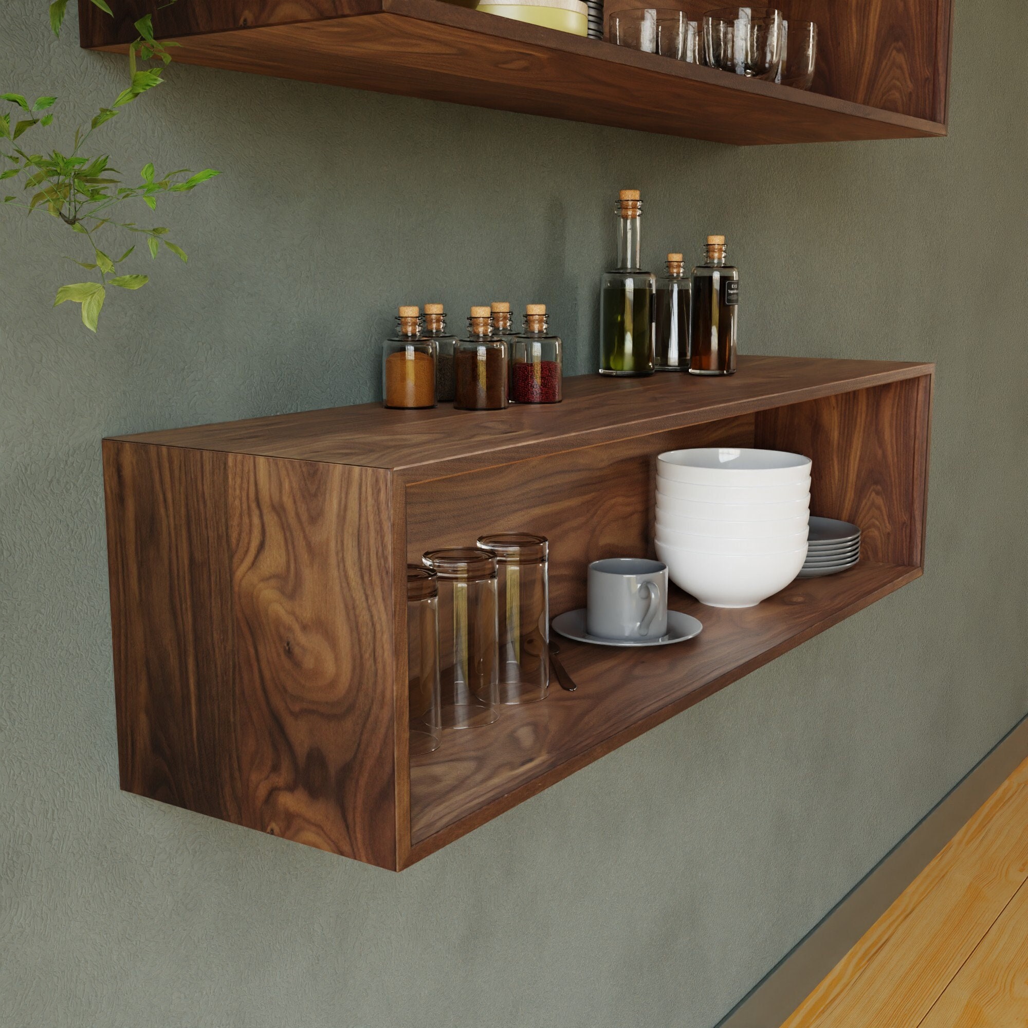 Solid Walnut Floating Display Case, Shelf Bookcase - Etsy Australia