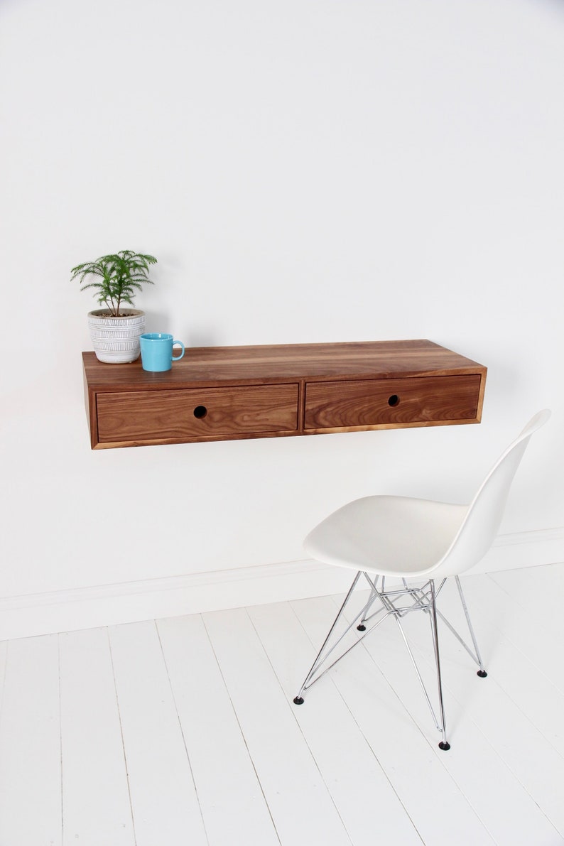 Floating Desk in Solid Walnut, Wall Mounted Mid-century Modern Standing ...