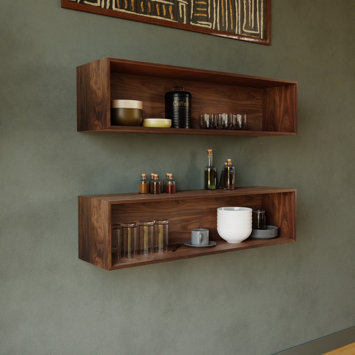 Solid Walnut Floating Display Case, Shelf Bookcase - Etsy Australia
