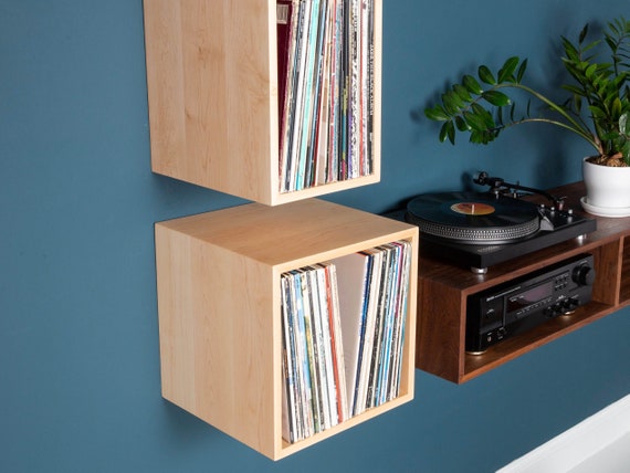Floating Vinyl Record Storage Shelves in Solid Maple | Etsy
